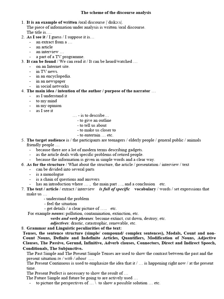 The Scheme of The Discourse Analysis | Download Free PDF | Languages ...