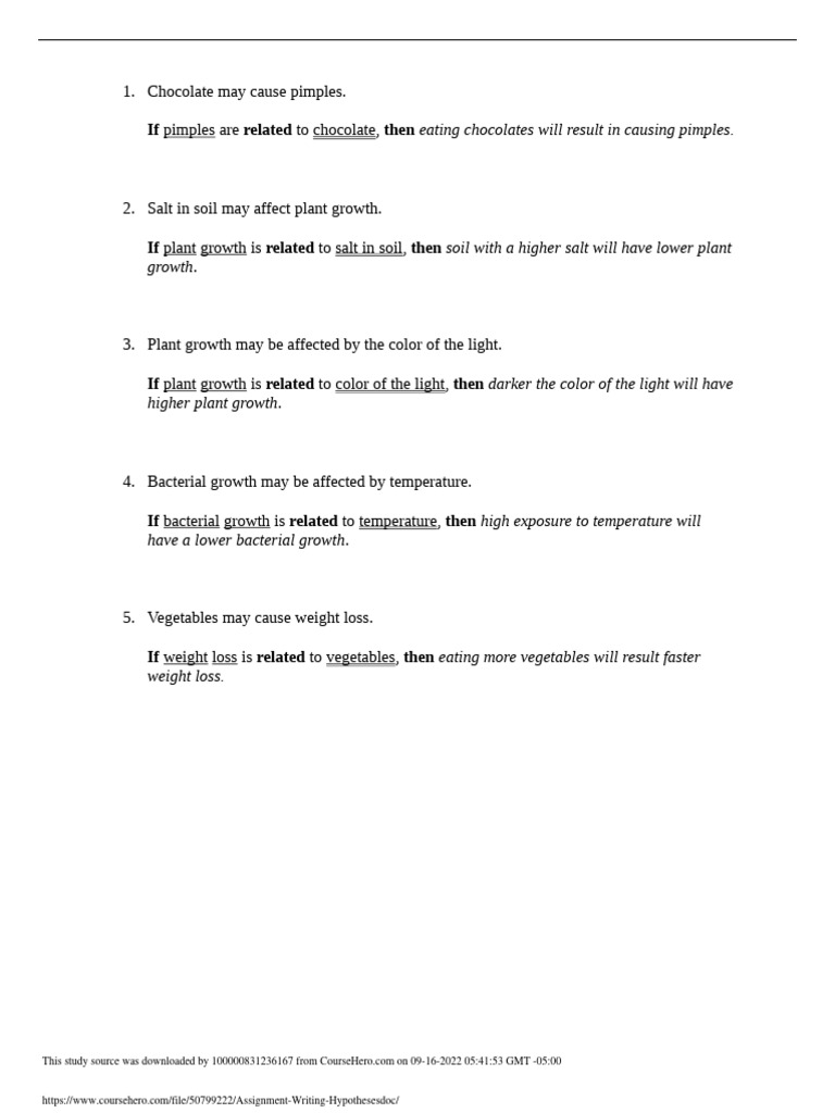 Assignment Writing Hypotheses | PDF | Experiment | Hypothesis