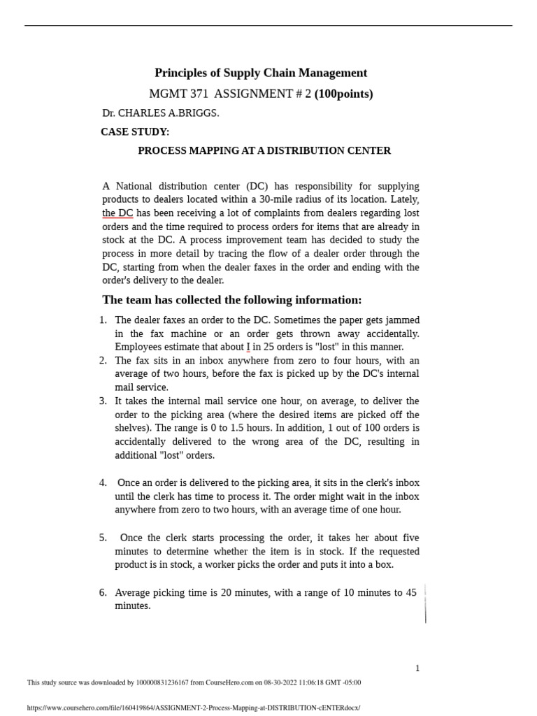 Assignment 2 Process Mapping at Distribution Center | PDF | Business