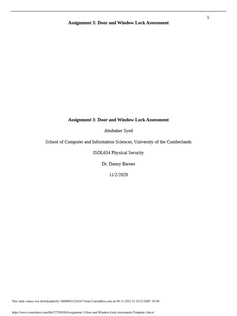 Assignment 3 Door and Window Lock Assessment Template 1 | PDF | Equipment | Components
