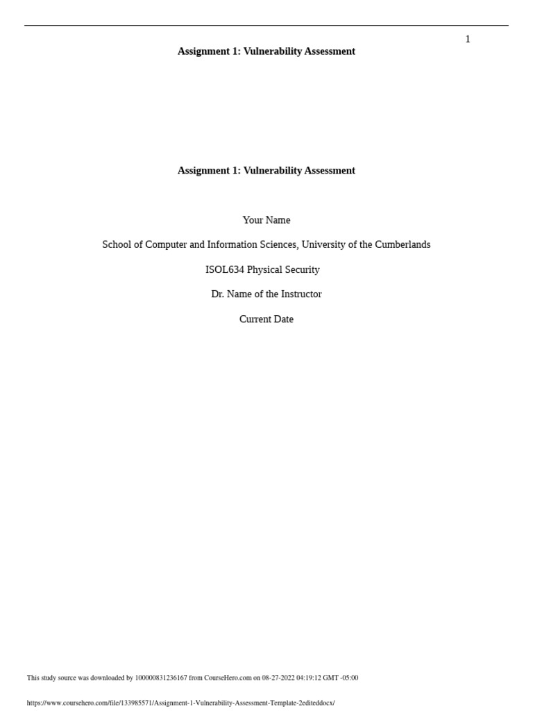Assignment 1 Vulnerability Assessment Template 2 .Edited | PDF | Closed Circuit Television | Crimes
