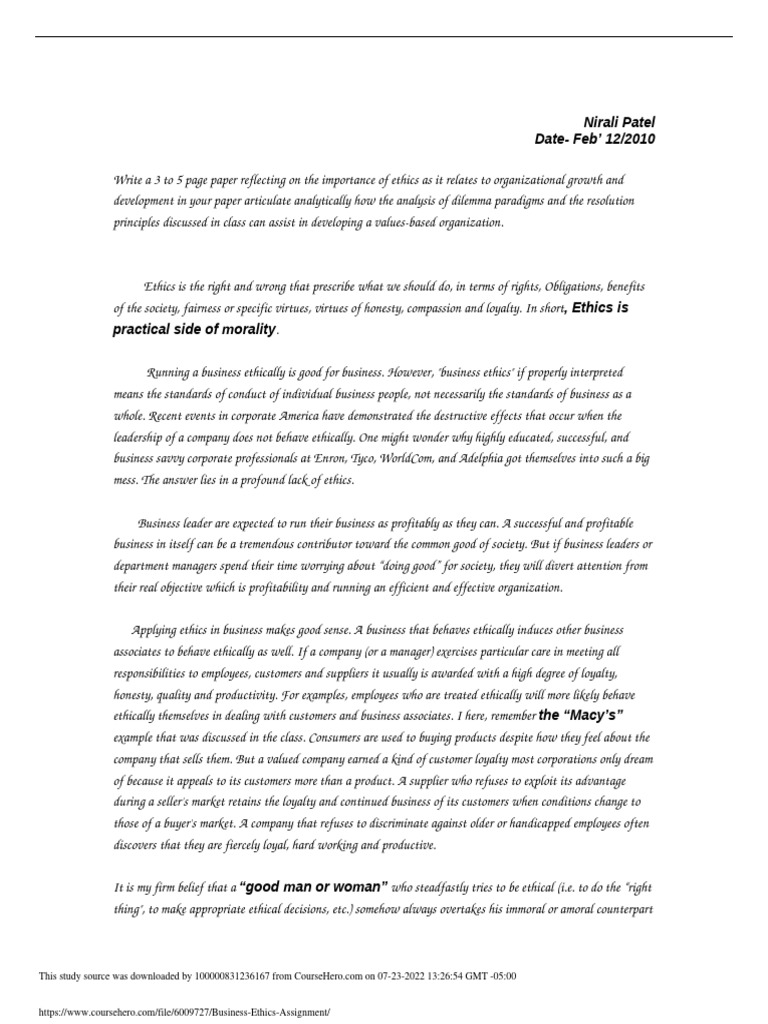 Business Ethics Assignment | PDF | Business Ethics | Behavior