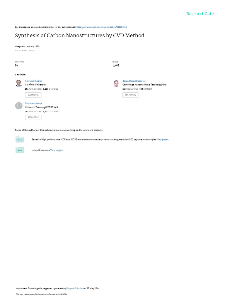 Synthesis of Carbon Nanostructures by CVD Method | PDF | Carbon Nanotube | Chemical Vapor Deposition