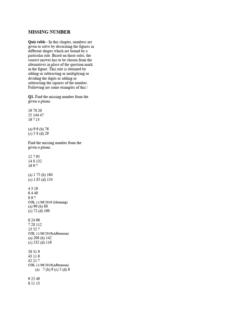 Missing Number | PDF | Arithmetic | Mathematics