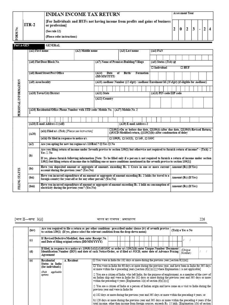 Itr 2 | PDF | Capital Gain | Tax Deduction