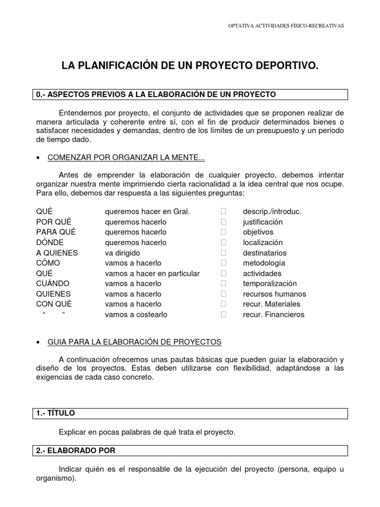 Como Formular Un Proyecto Deportivo | PDF | Presupuesto | Science
