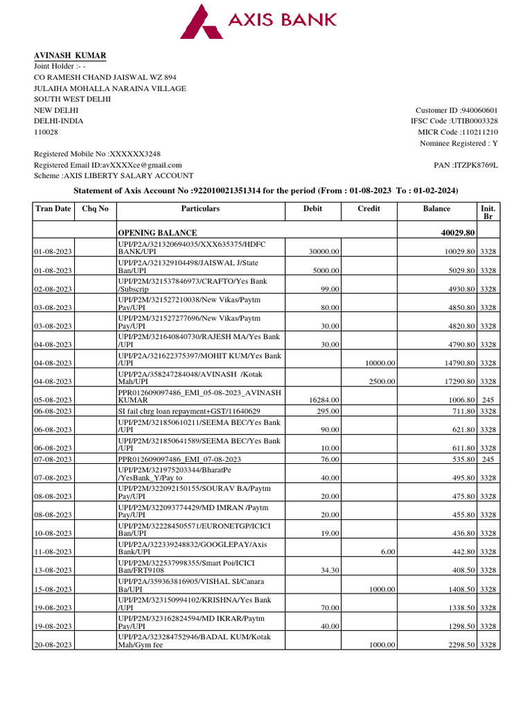 6months Axis Statement | Download Free PDF | Debit Card | Automated ...