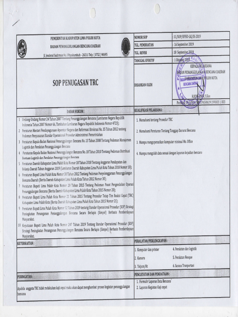 SOP PEnugasan TRC | PDF