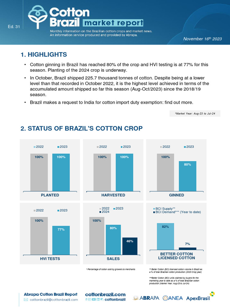 Cms Files 255856 1700662587ABRAPA COTTON BRAZIL REPORT - 2023 11 | PDF ...
