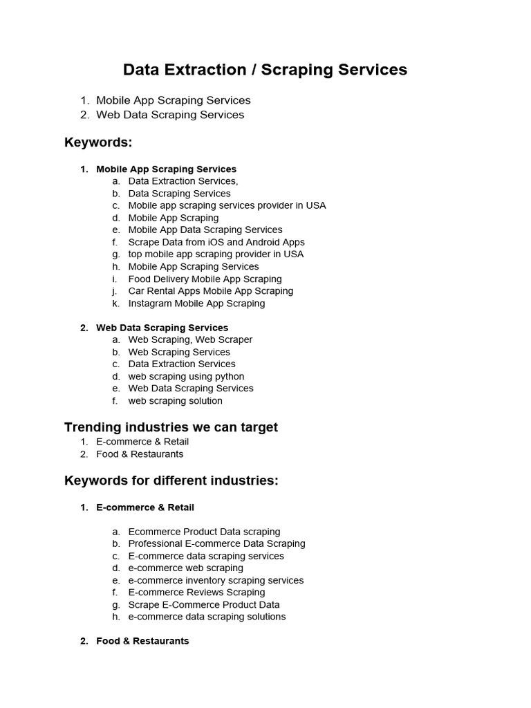 Data Extraction Scraping Pdf E Commerce Mobile App