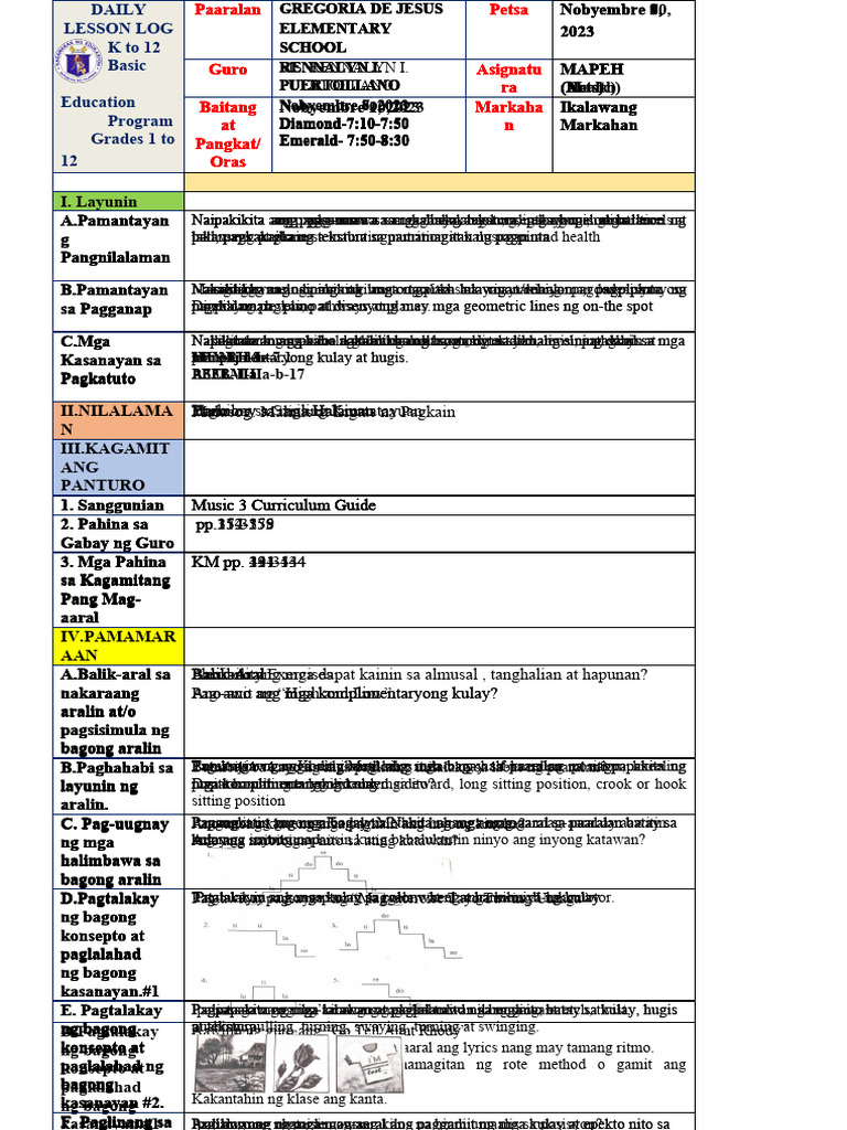 DLL Mapeh3 Q2 WK1 | PDF