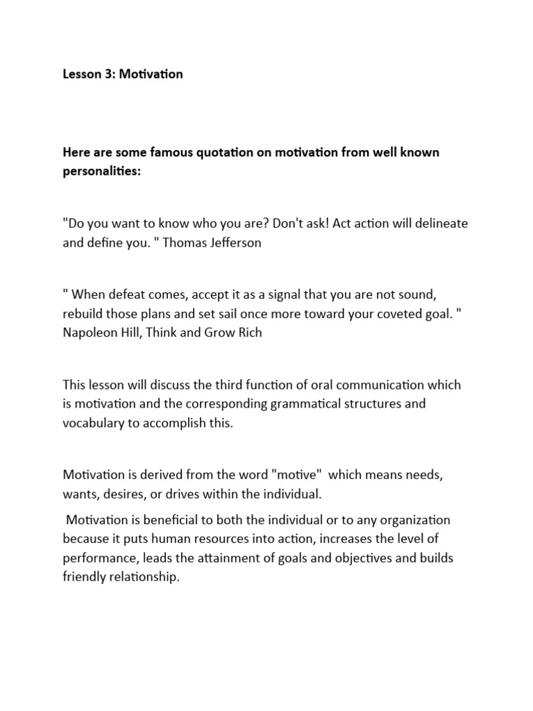 Lesson 3 Motivation | PDF | Communication | Motivation