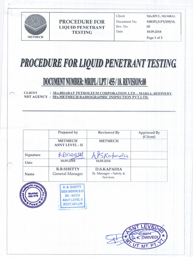 BPCL - Procedure - LPT | PDF | Physical Sciences | Business Process