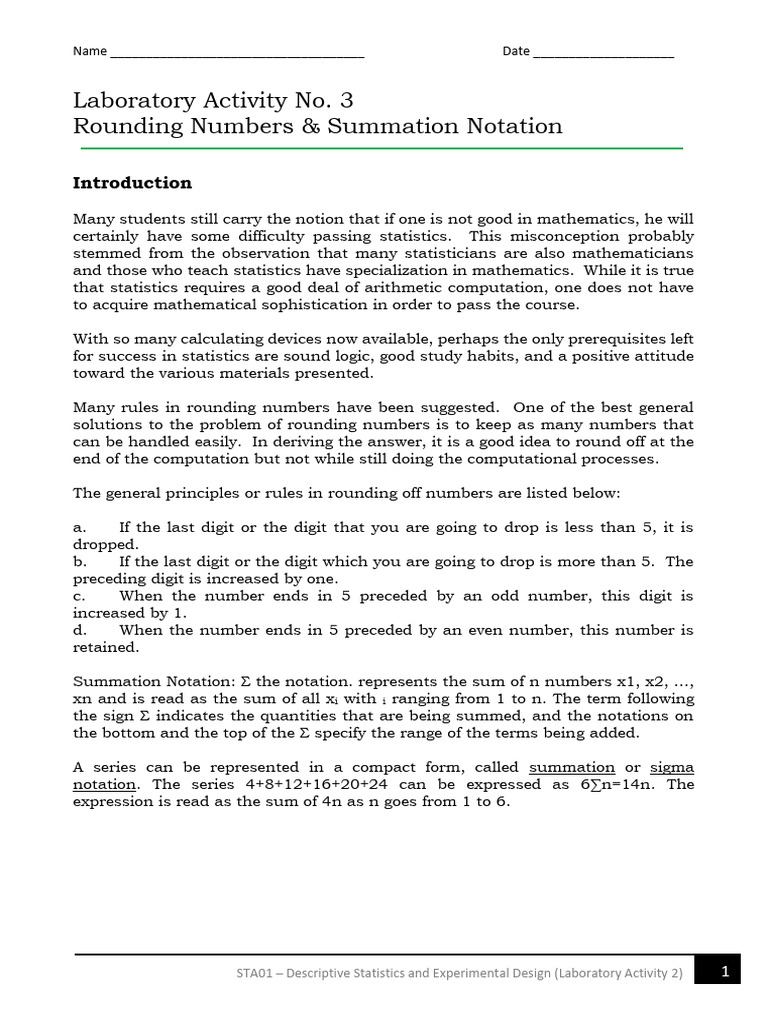 Lab 3 Rounding Number Summation Notation | PDF | Statistics | Numbers