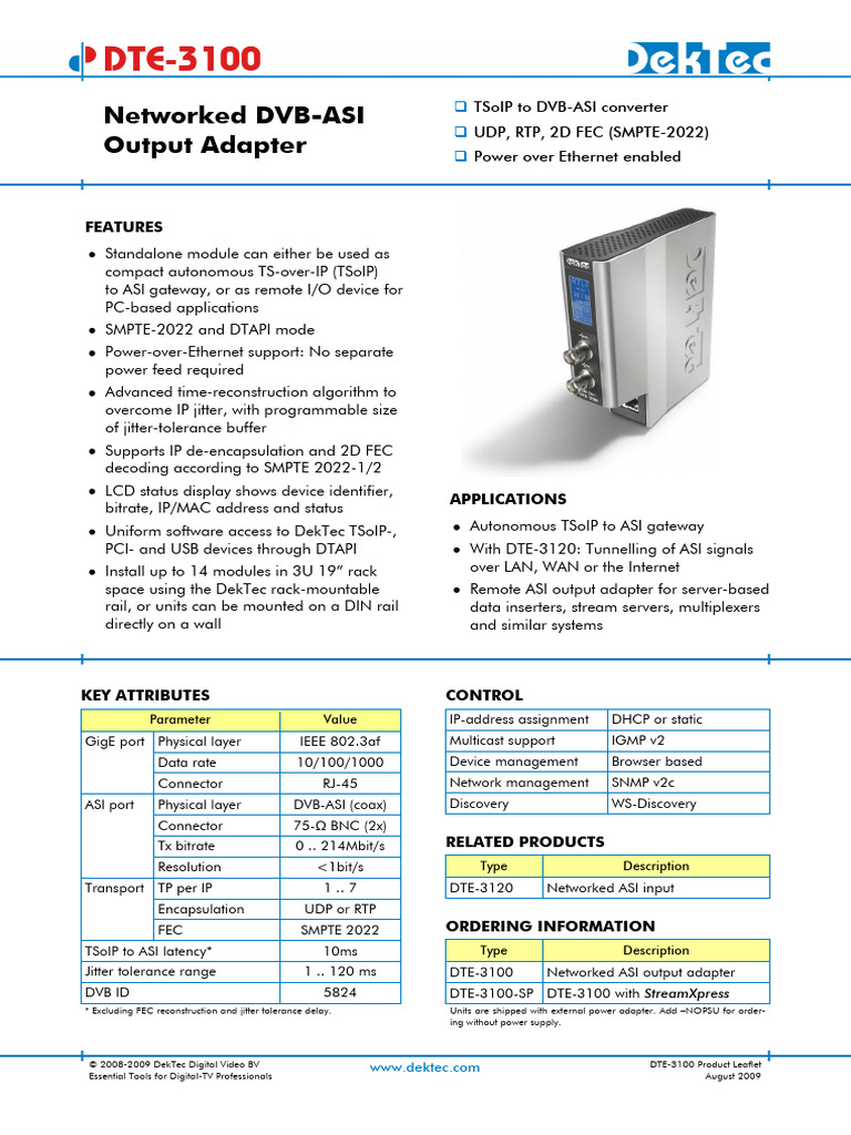 DekTec DTE-3100 | PDF | Ip Address | Computer Networking