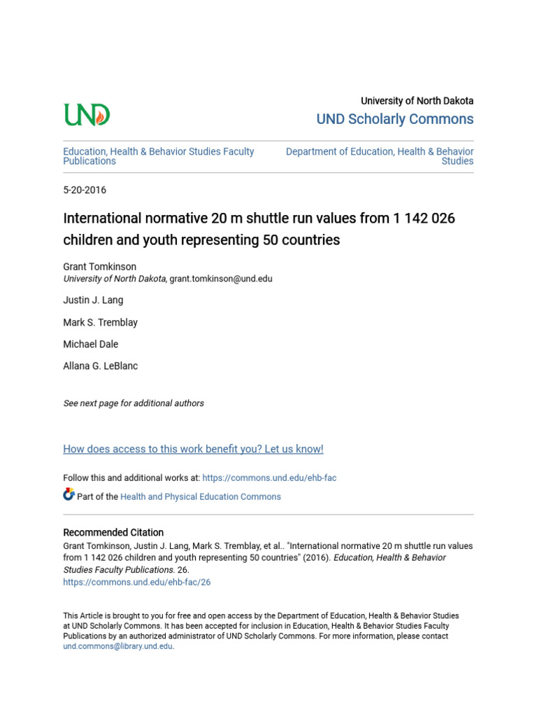 International Norms for 20m Shuttle Run | PDF | Coefficient Of Variation