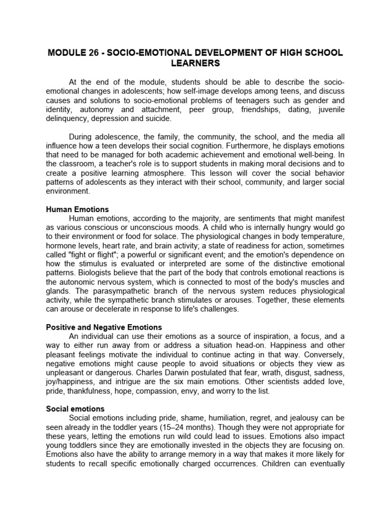 Module 26 Socio Emotional Development of High School Learners | PDF ...