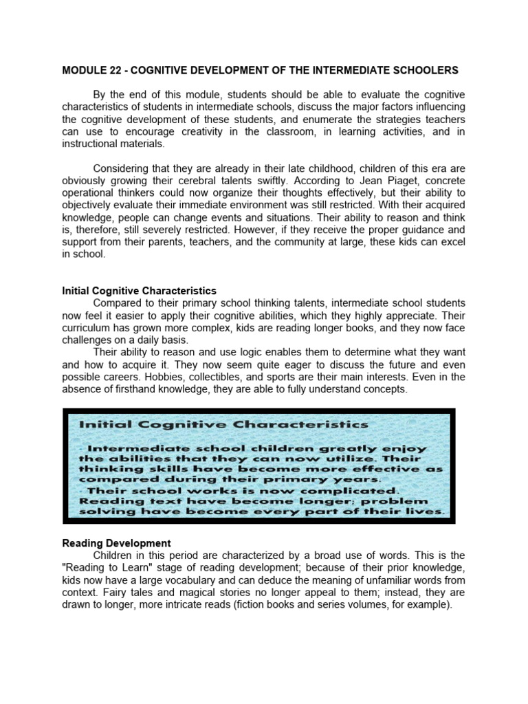 Cognitive Development in Intermediate Schoolers | PDF | Cognitive ...