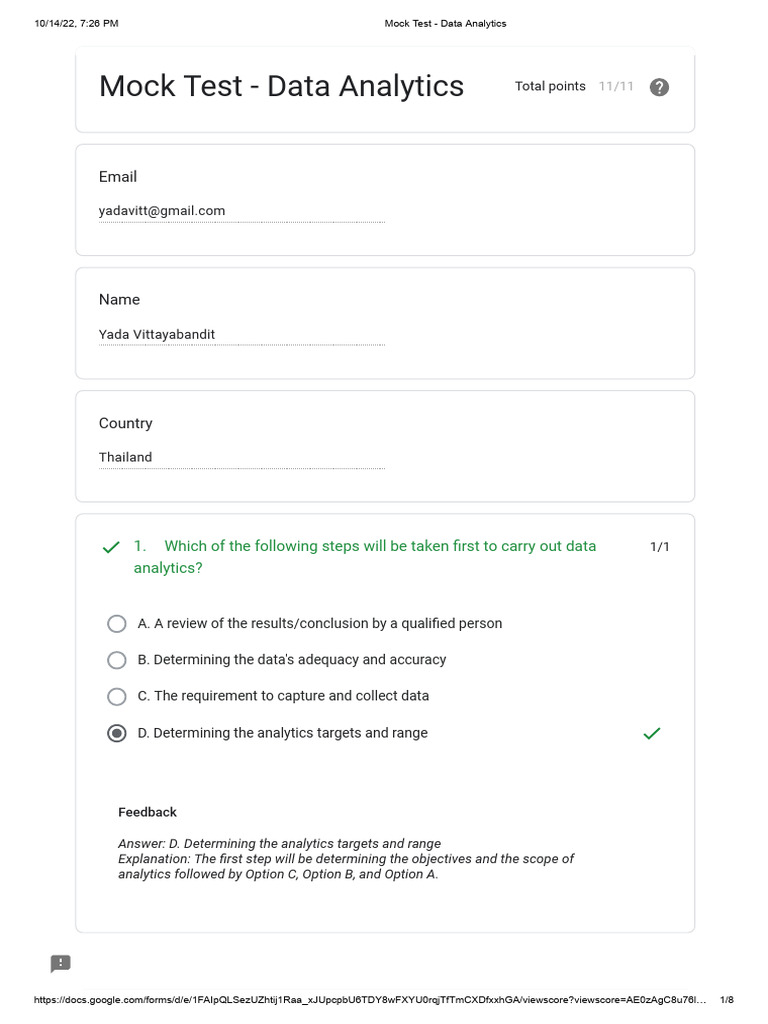 Mock Test - Data Analytics | PDF | Audit | Data Analysis