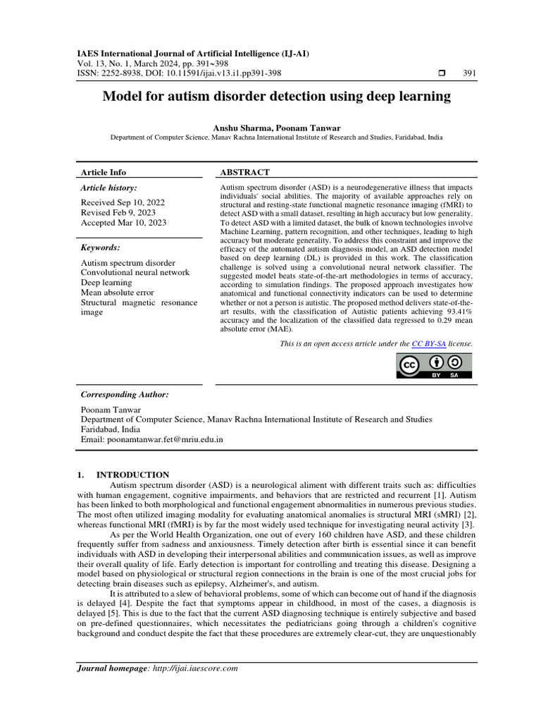 Model For Autism Disorder Detection Using Deep Learning Pdf Autism