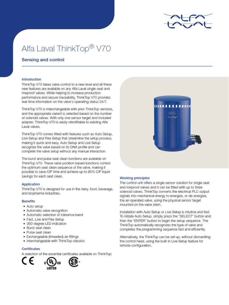 ThinkTop V70 Product Leaflets | PDF | Valve | Programmable Logic Controller