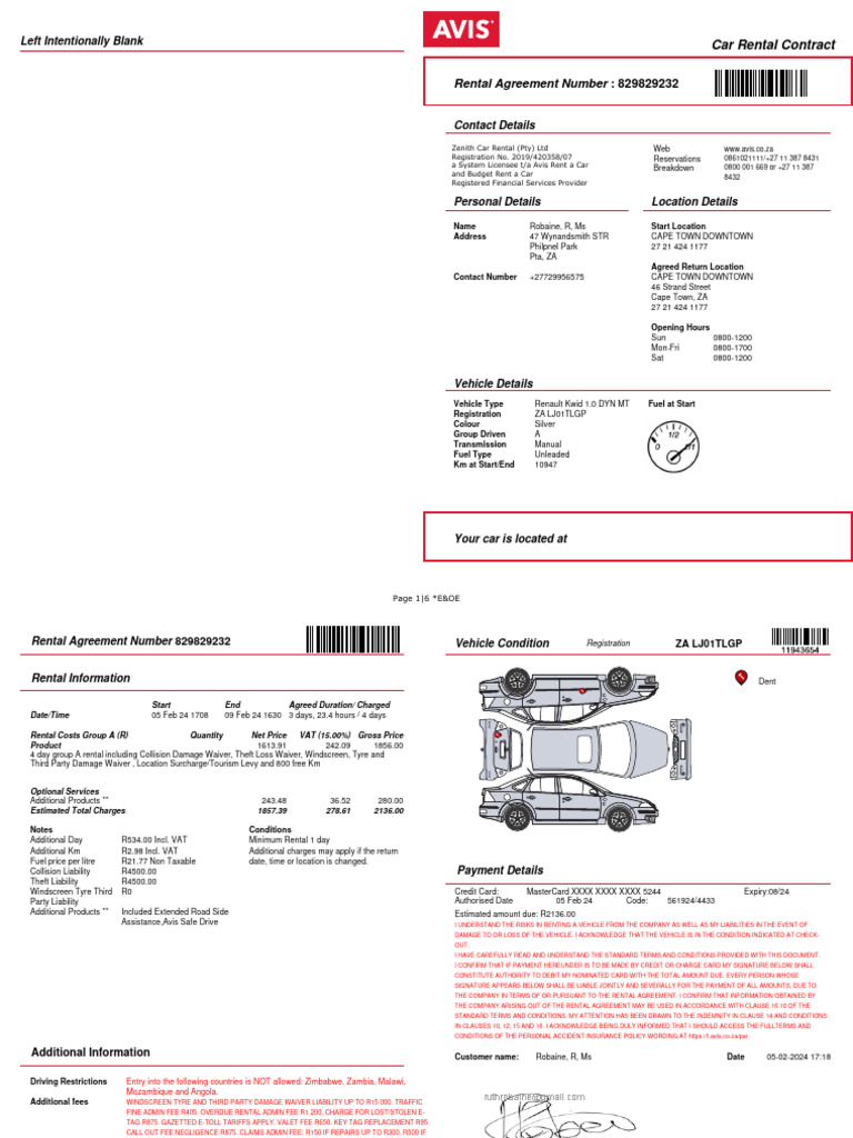 Signed | PDF | Car Rental | Legal Liability