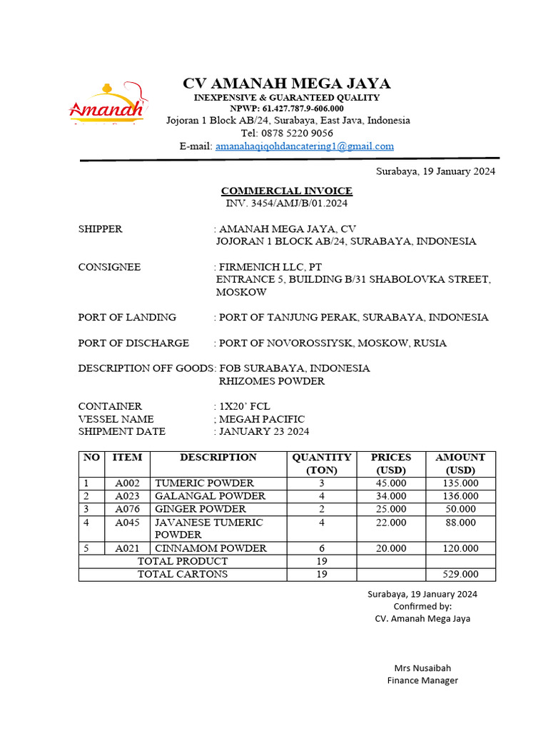 Commercial Invoice Export | PDF