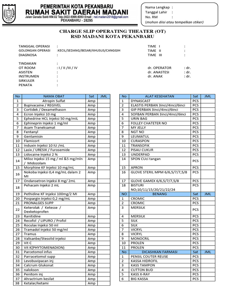 Charge Slip Operating Theater | PDF | Medicine | Organic Compounds