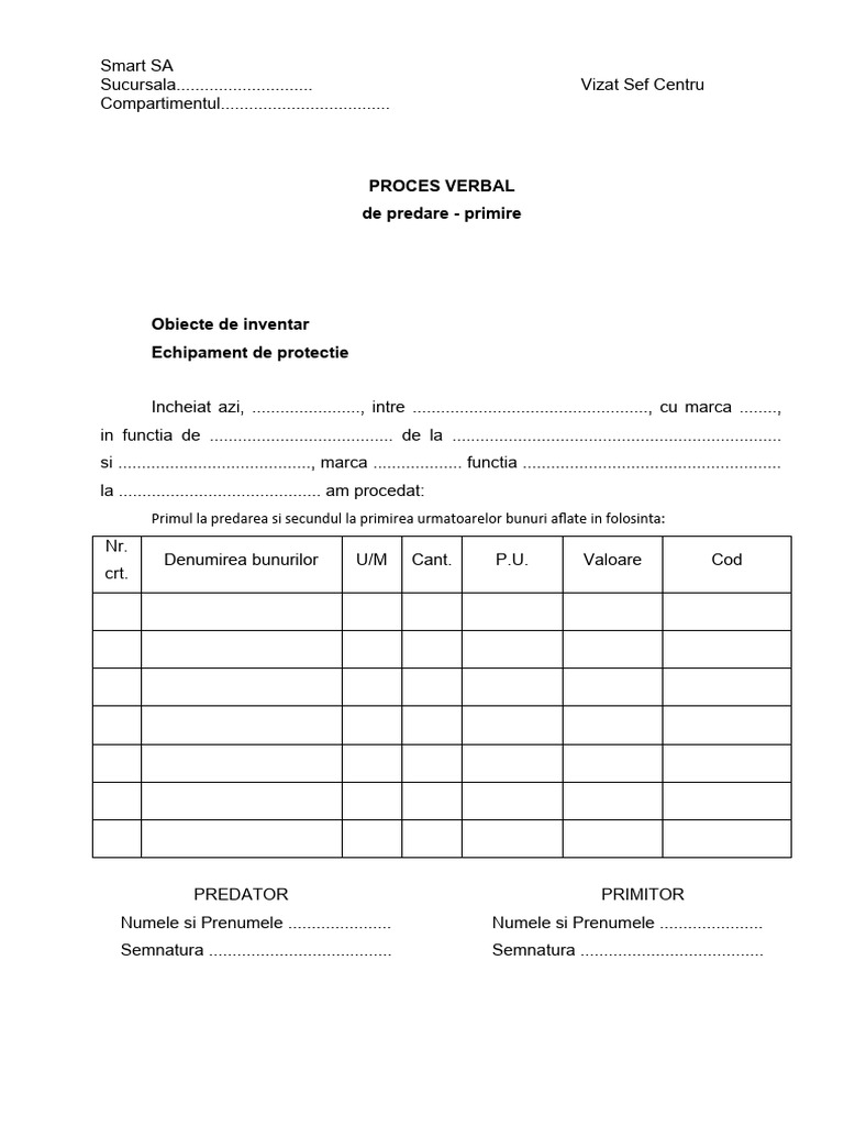 PV Predare-primire Ob inv(1) | PDF