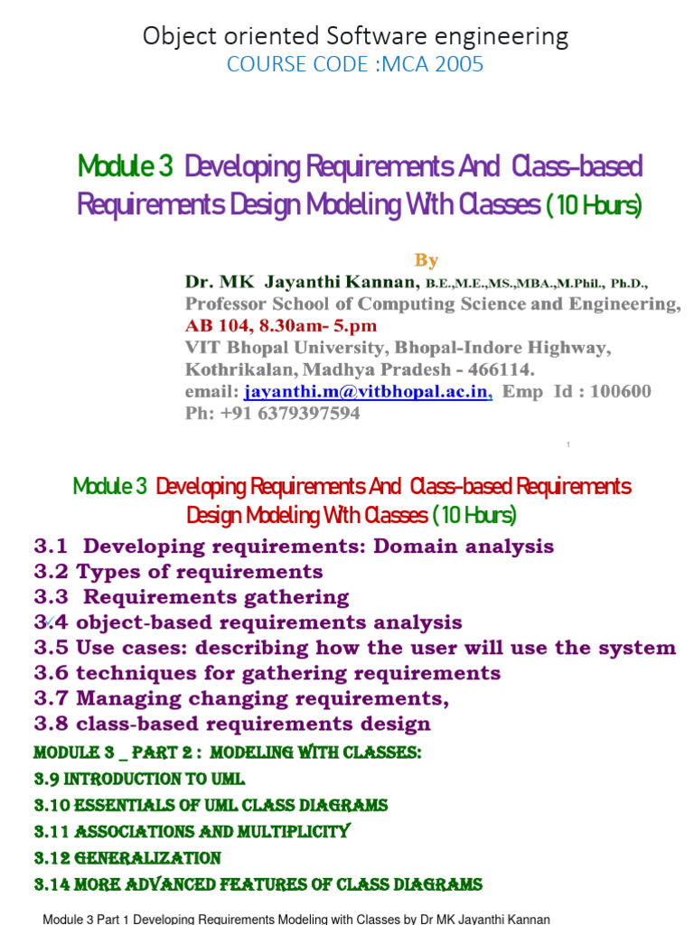 Chapter 3 Developing Requirements Modelling With Classes Oose Mca2005 Pdf Use Case Class 