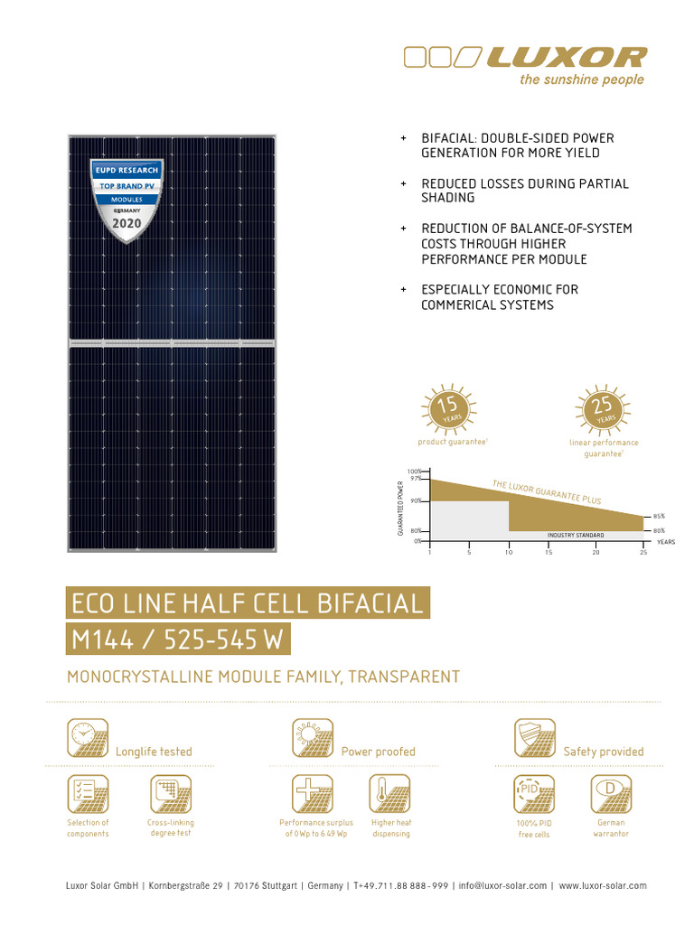 Datasheet Luxor 530W LX 530M 144 Bifacial HalfCell PERC | PDF ...