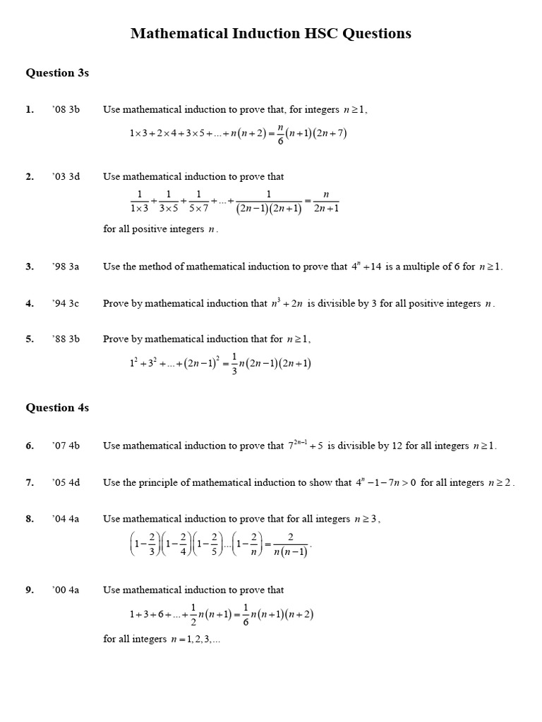 Induction Past HSC Questions | PDF | Numbers | Mathematics