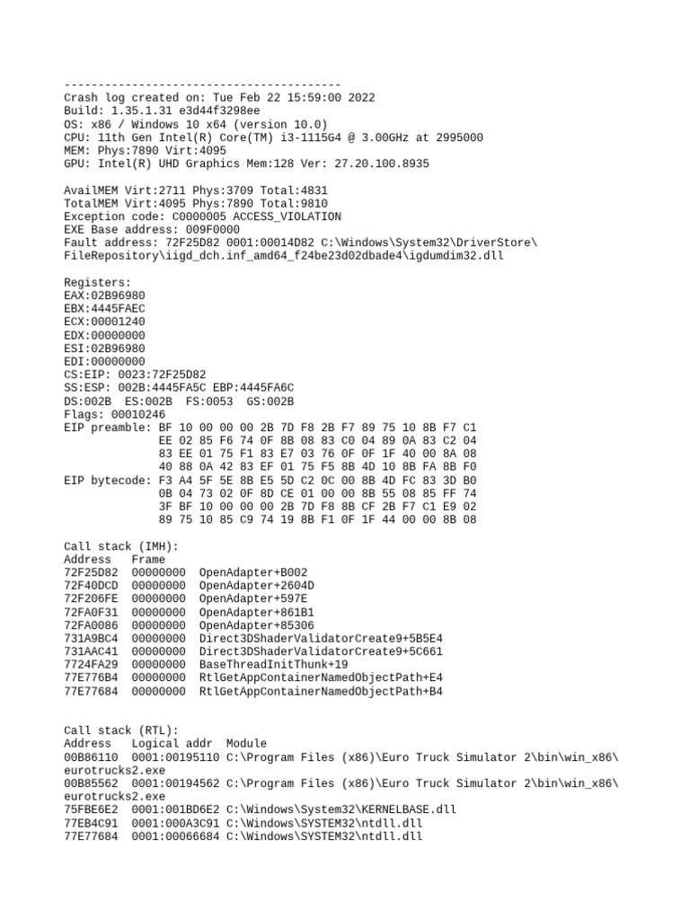 Game Crash | PDF | Computing Platforms | X86 Architecture