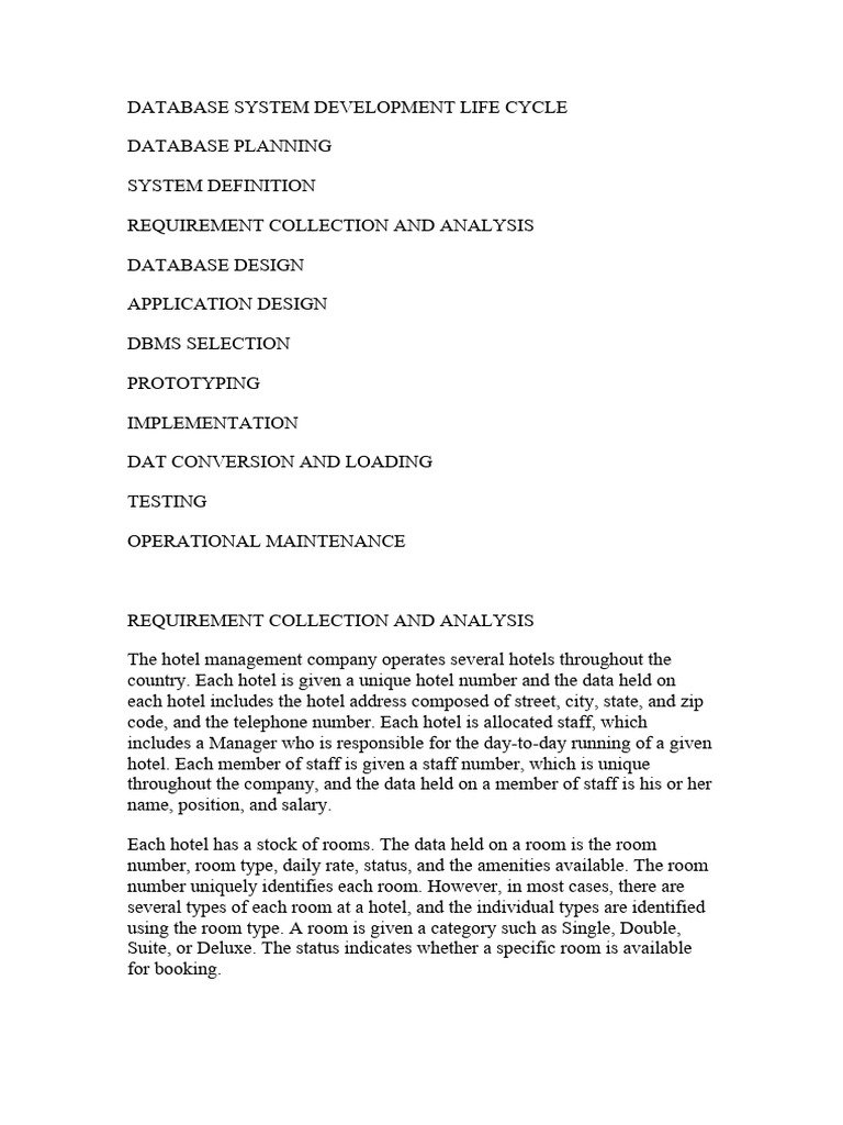 Database System Development Life Cycle | Download Free PDF | Databases | Hotel