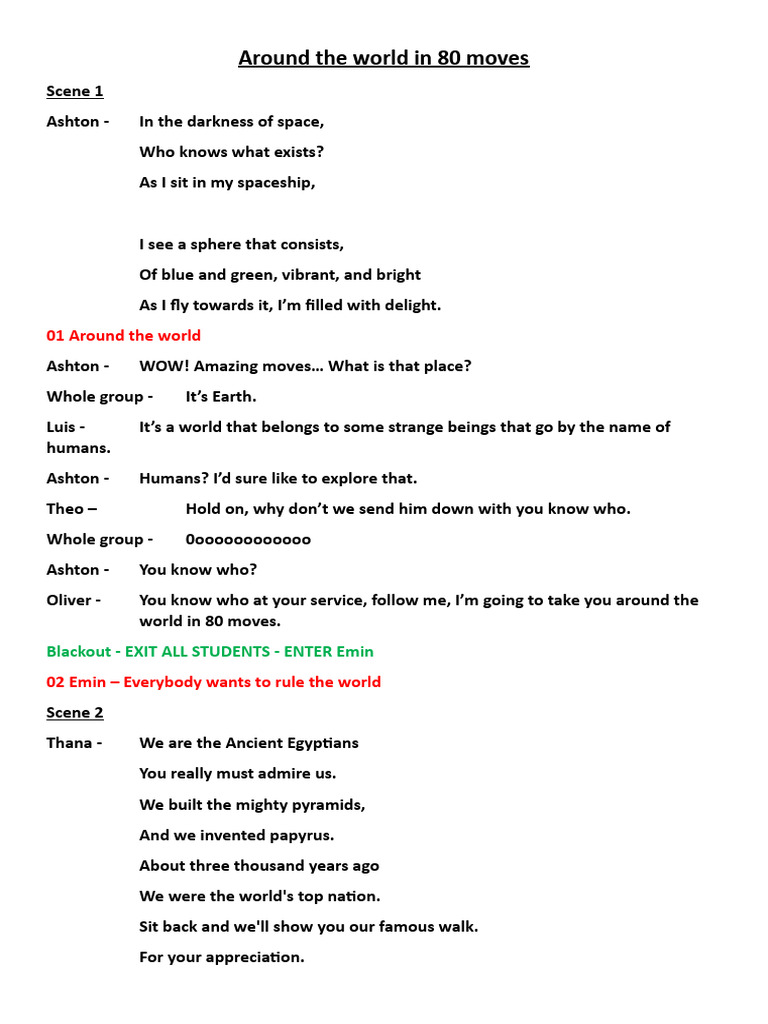 SCRIPT - Around The World in 80 Moves | PDF | Pledge Of Allegiance