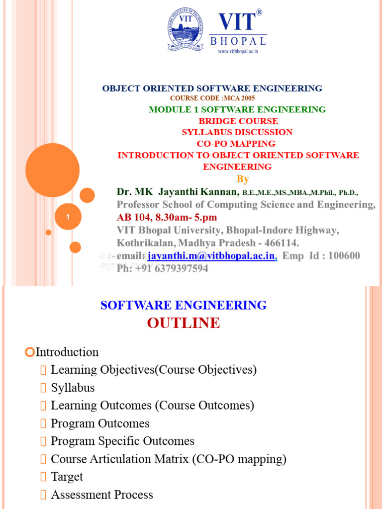 Software Engineering - OOSE MCA2005 - Bridge Course COs POs - Syllabus Mapping | PDF | Software ...