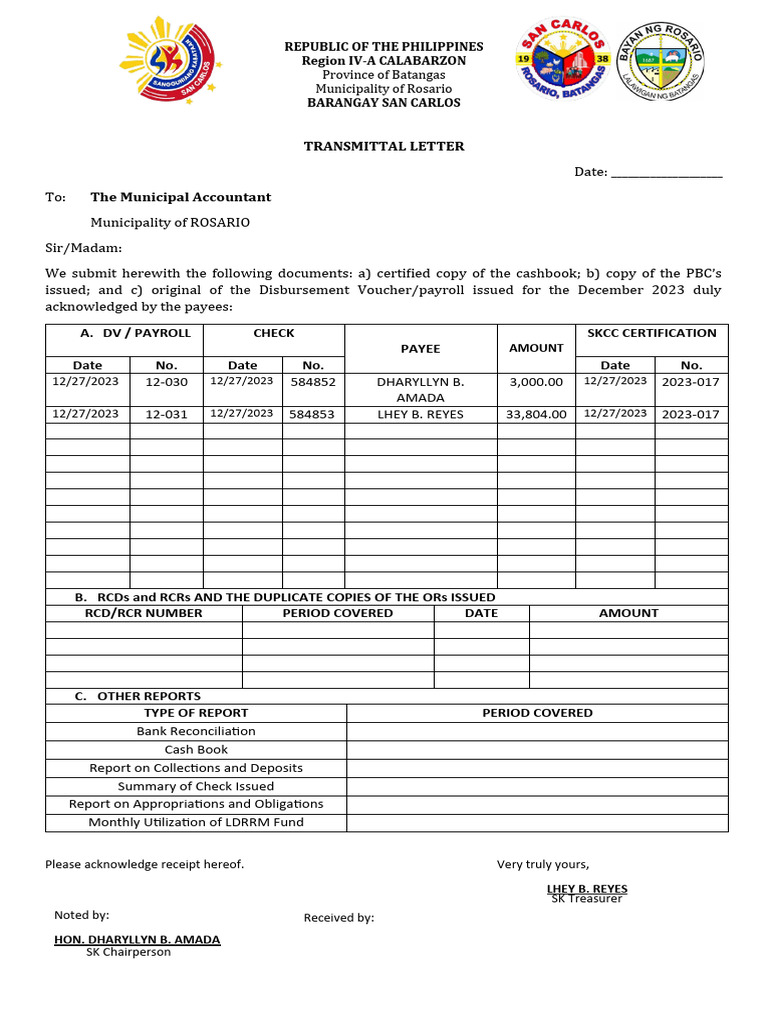 Transmittal Letter San Carlos | PDF