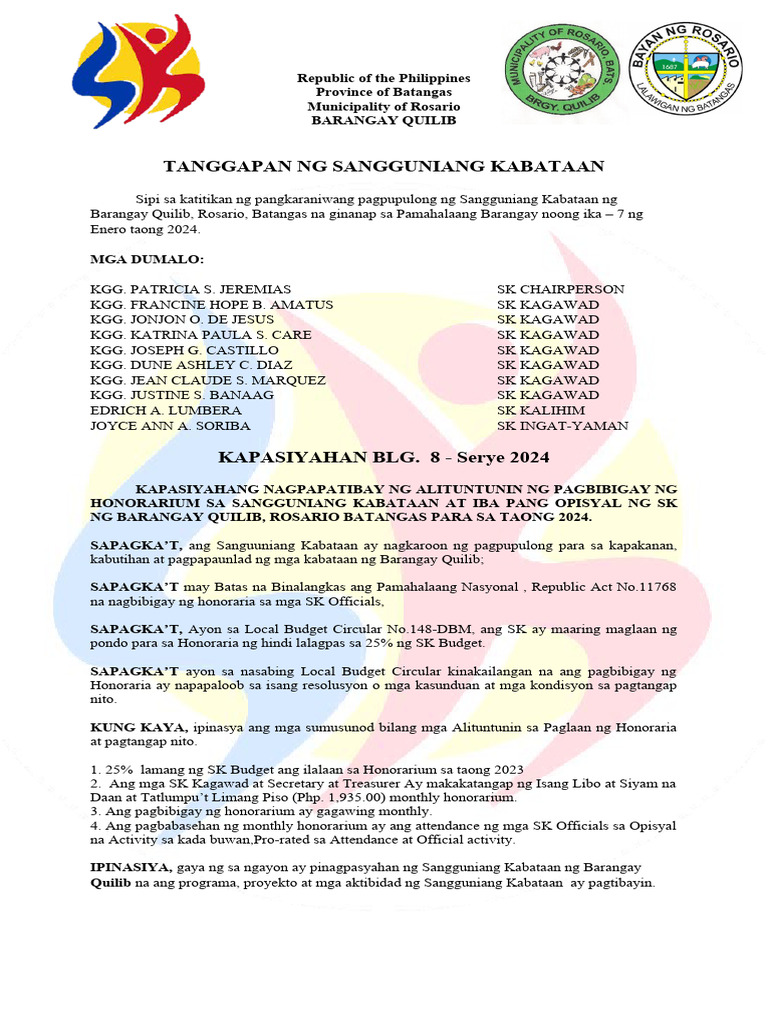 Reso 8 SK Honoraria | PDF