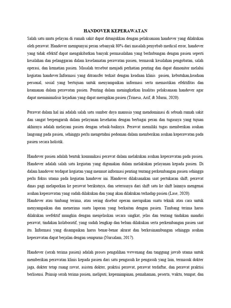 Handover Keperawatan Pdf Ilmu Sosial Sains Matematika