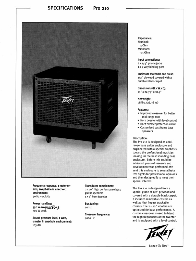 Lautsprecher Peavey Bassbox Pro210 | PDF