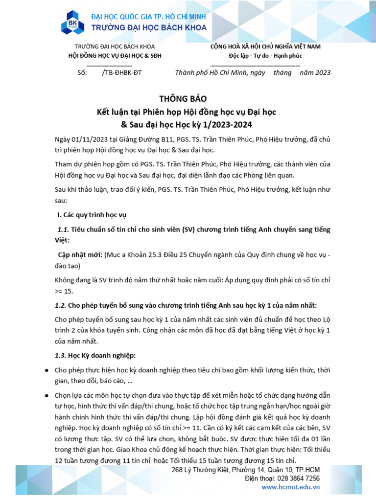 Kết Luận HĐHV - HK231-chính Thức | PDF