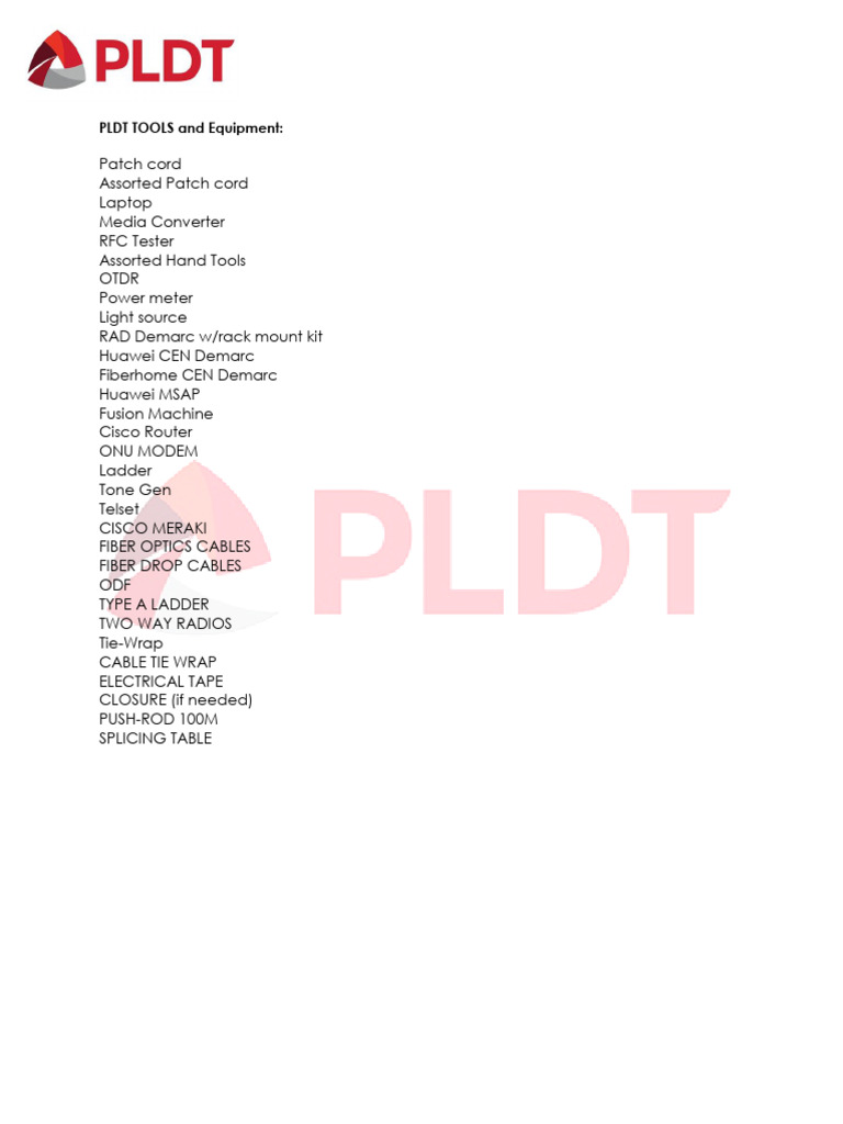 PLDT TOOLS and Equipment 1 | PDF