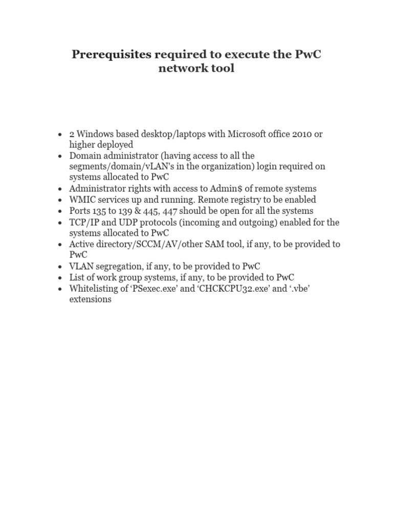 Prerequisites For PWC Network Tool | PDF | Business | Computers