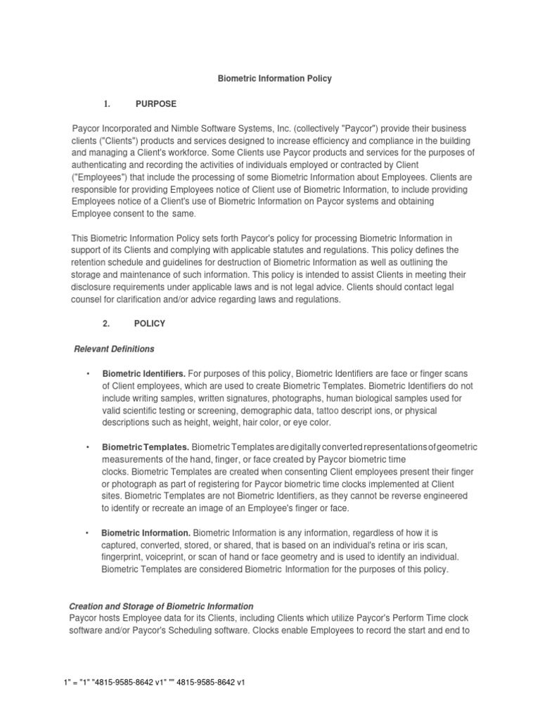 Biometric Policy for Paycor Clients | PDF | Biometrics | Backup