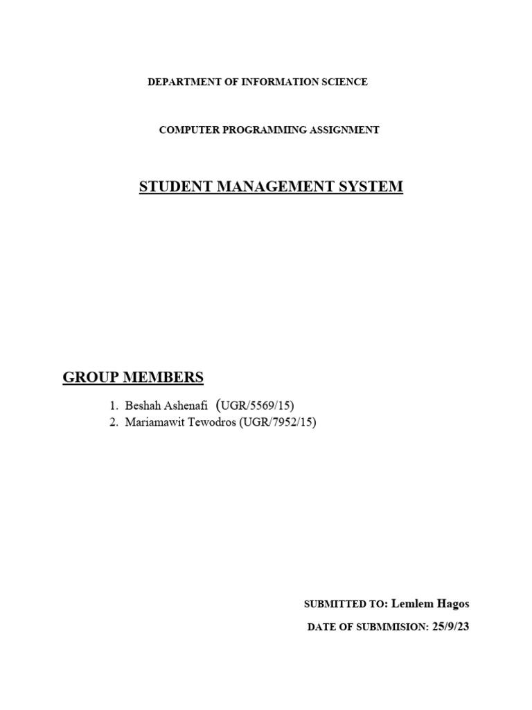 Edited2 Student Management System | PDF | Data Type | Variable (Computer Science)