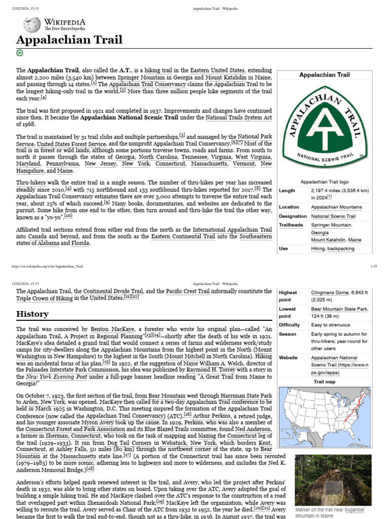 Appalachian Trail Overview & History | PDF | Appalachian Trail | Hiking