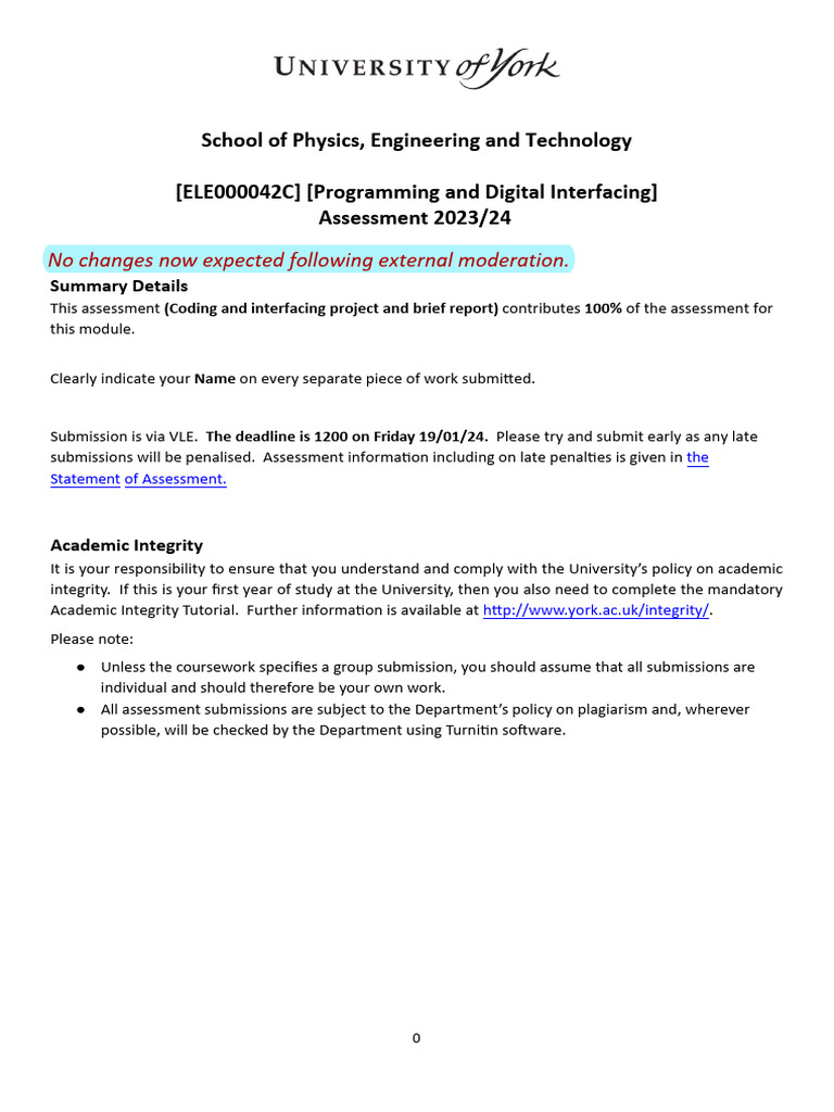 Final Programming And Digital Interfacing Assessment Brief Pdf