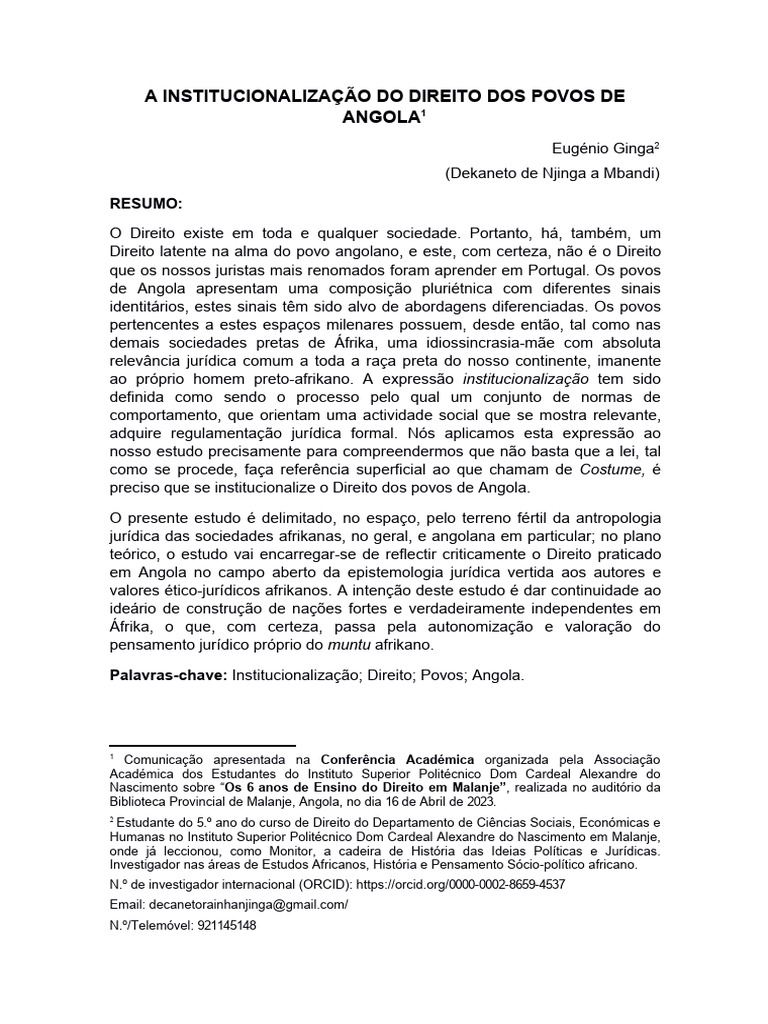 Direito Dos Povos de Angola | PDF | Angola | Lei Natural