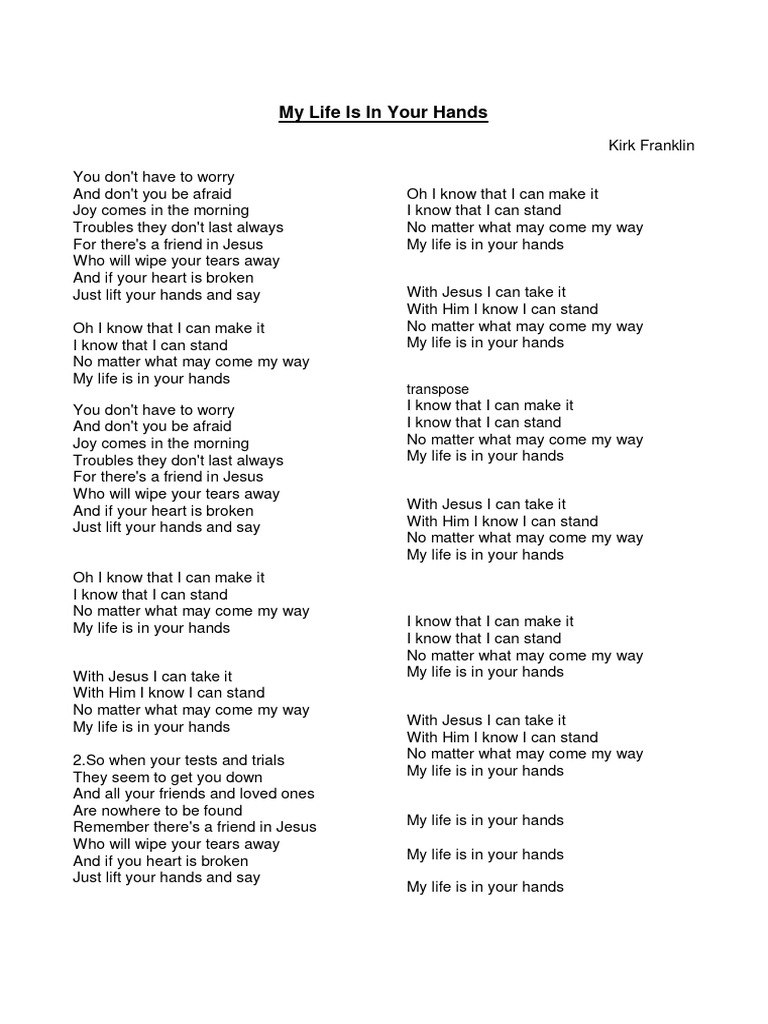 My Life Is In Your Hands Lyrics | PDF
