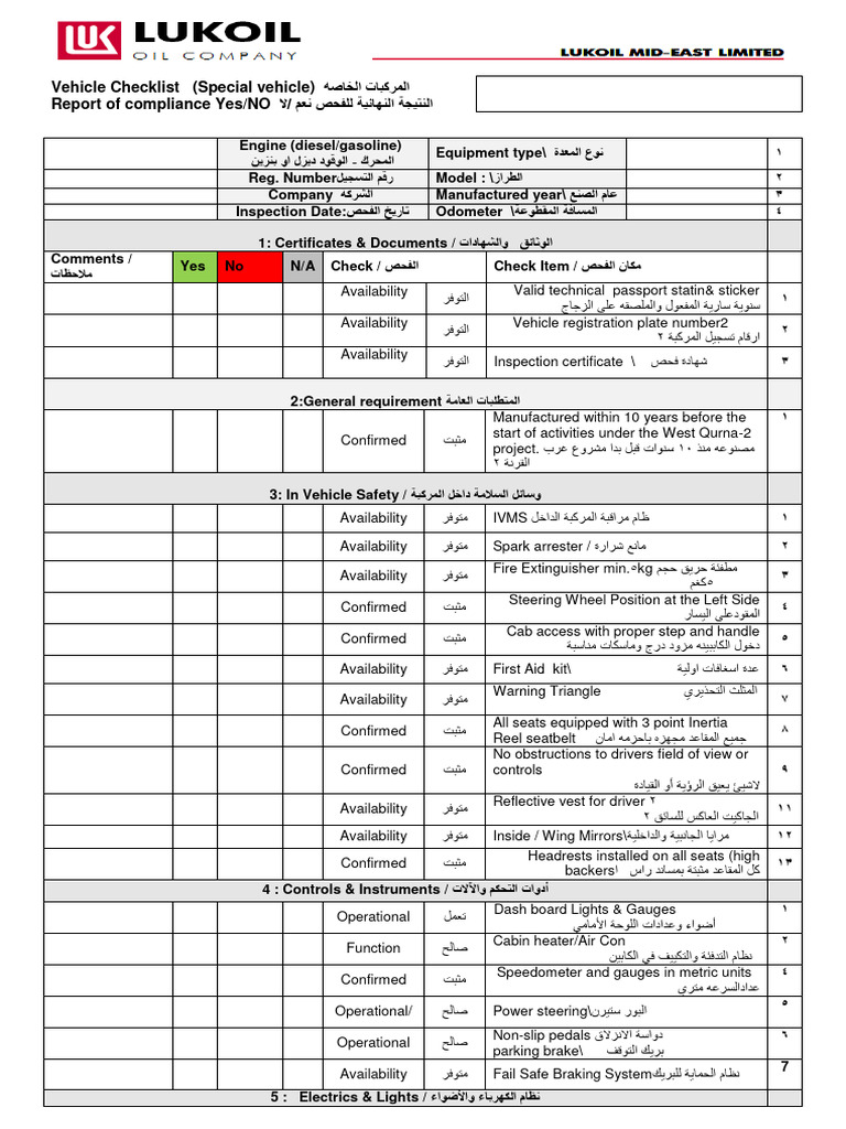 Vehicle Checklist - Special vehicles | PDF